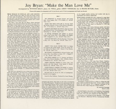 MAKE THE MAN LOVE ME/JOY BRYAN JOY BRYAN(vo) - 中古オーディオ 高価買取・販売 ハイファイ堂