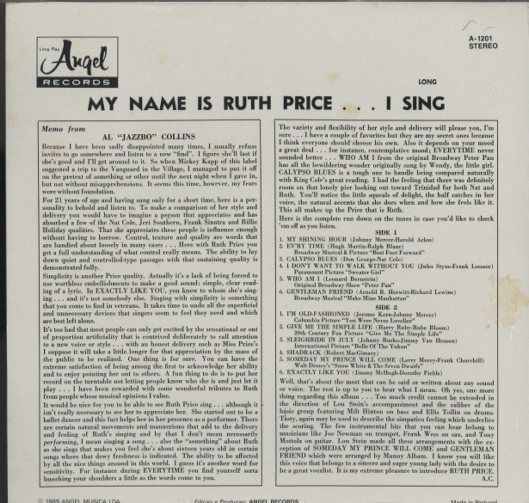 MY NAME IS RUTH PRICE. . . I SING RUTH PRICE - 中古オーディオ 高価買取・販売 ハイファイ堂