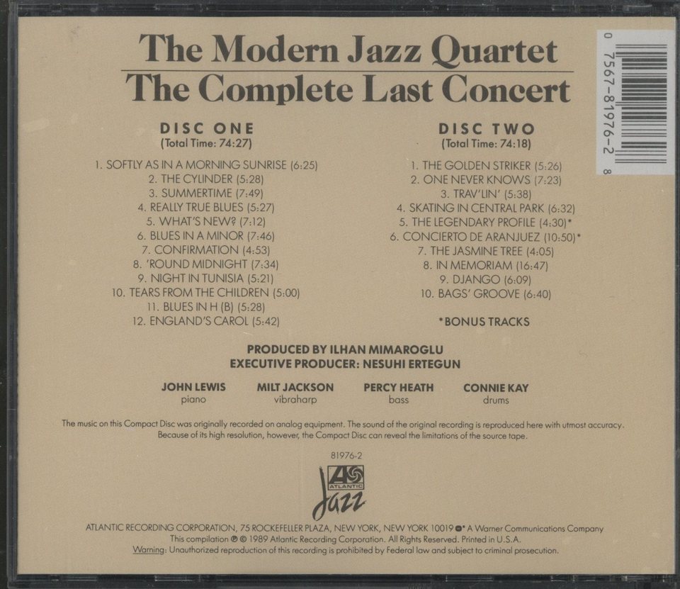 THE COMPLETE LAST CONCERT/THE MODERN JAZZ QUARTET THE MODERN JAZZ QUARTET - 中古オーディオ 高価買取・販売 ハイファイ堂