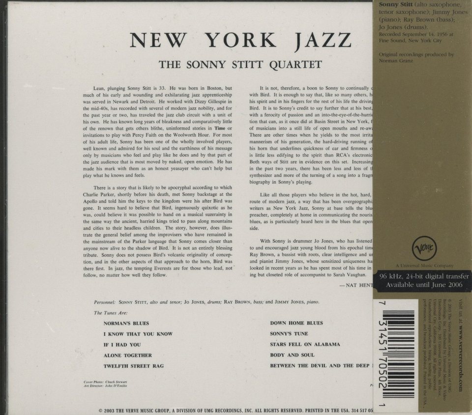NEW YORK JAZZ/SONNY STITT SONNY STITT - 中古オーディオ 高価買取・販売 ハイファイ堂