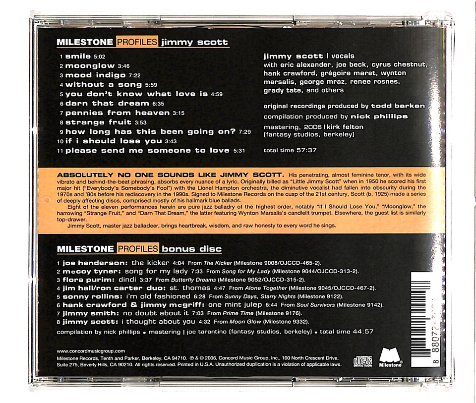 MILESTONE PROFILES/JIMMY SCOTT JIMMY SCOTT - 中古オーディオ 高価買取・販売 ハイファイ堂