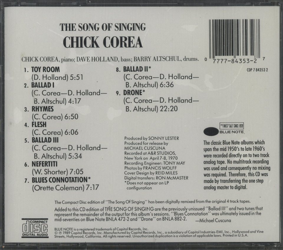 THE SONG OF SINGING/CHICK COREA CHICK COREA - 中古オーディオ 高価買取・販売 ハイファイ堂