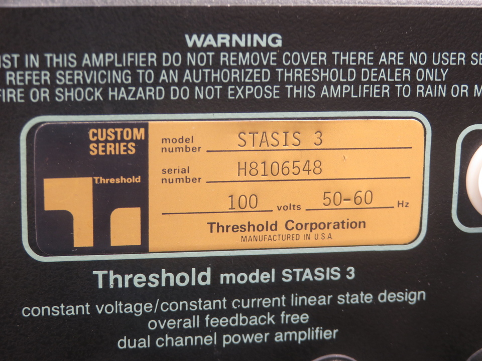 STASIS 3 Threshold - 中古オーディオ 高価買取・販売 ハイファイ堂